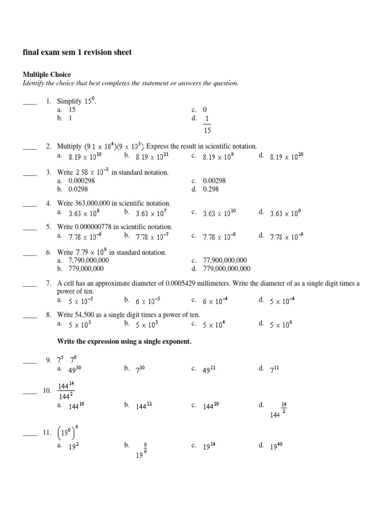 Revision Sheet Final Sem 1 g8 | PDF | Equations | System Of Linear Equations