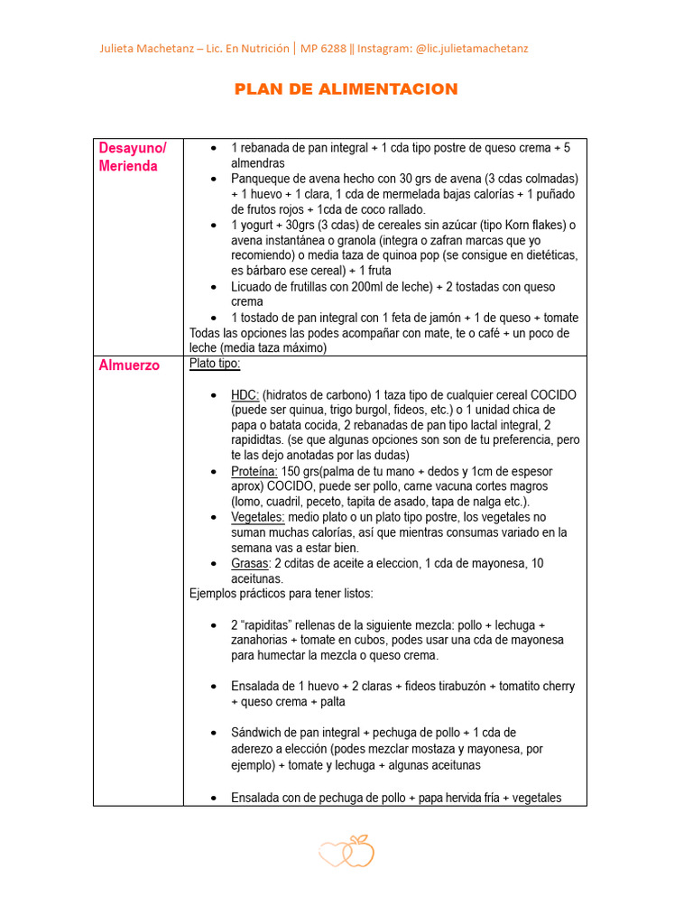 Plan Alimentacion Descenso | PDF | ensalada | Mayonesa