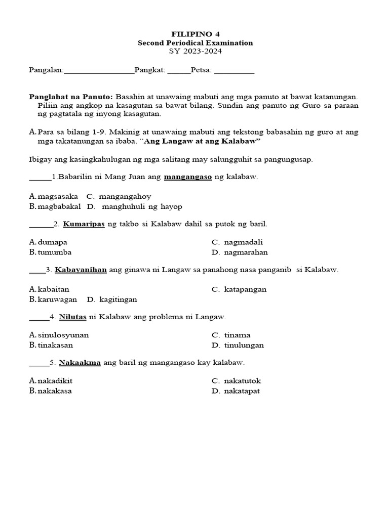 Filipino 4 - Q2 - PT - New | PDF