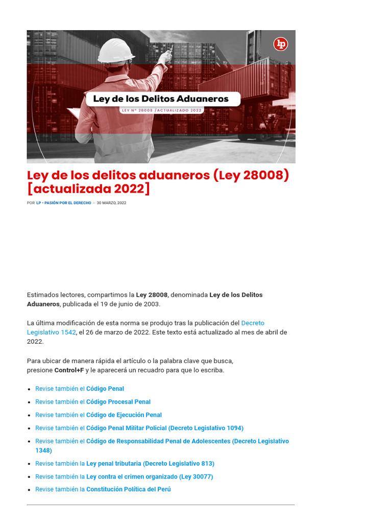 Ley 28008-Ley de Delitos Aduaneros | PDF | aduana | Multa (pena)