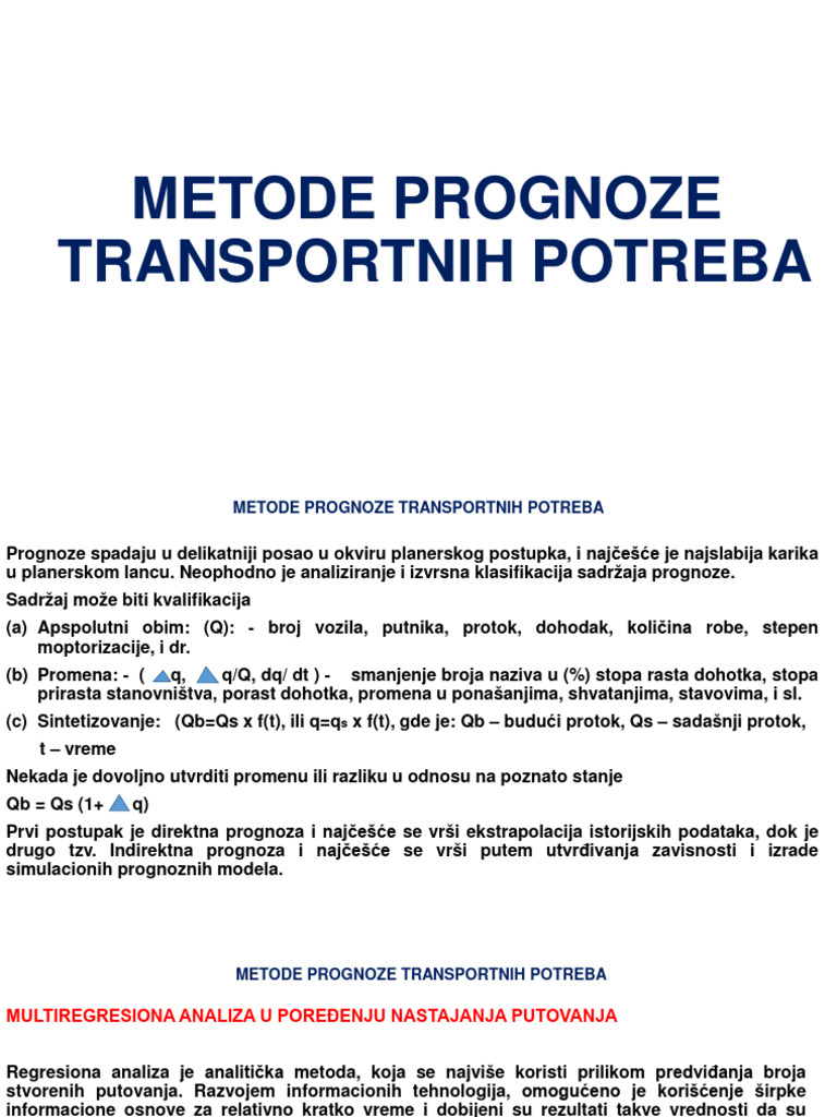 Metode Prognoze Transportnih Potreba | PDF