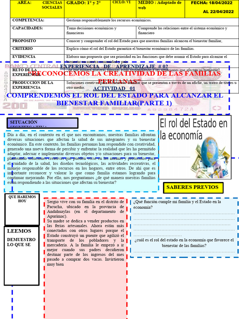 1 Sesión - CCSS 1° y 2° experiencia de aprendizaje 18-04-22 | PDF ...