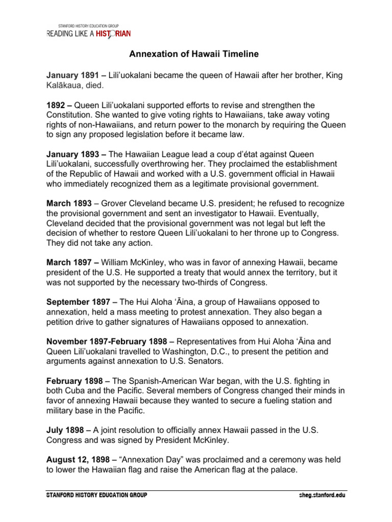 Timeline of Hawaii's Annexation Events | PDF | The United States ...