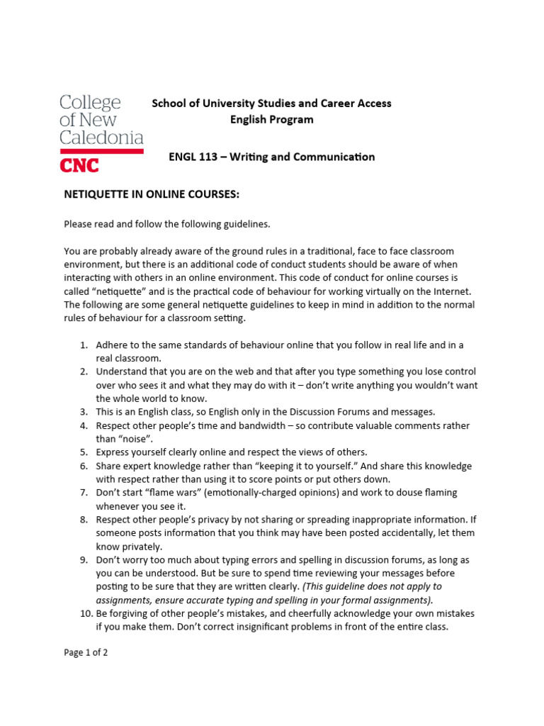 Netiquette Guidelines Pdf Internet Forum Educational Technology