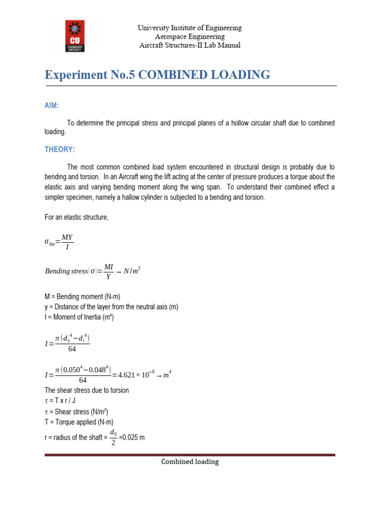 Combined Loading Chandigarh | PDF | Bending | Stress (Mechanics)