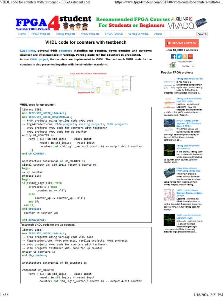 VHDL Code For Counters With Testbench | PDF | Vhdl | Field Programmable ...
