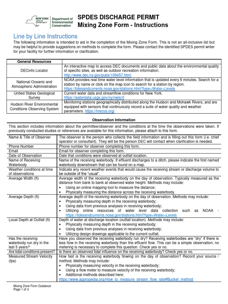 Mixing Zone Form Instructions | PDF | Density | Discharge (Hydrology)