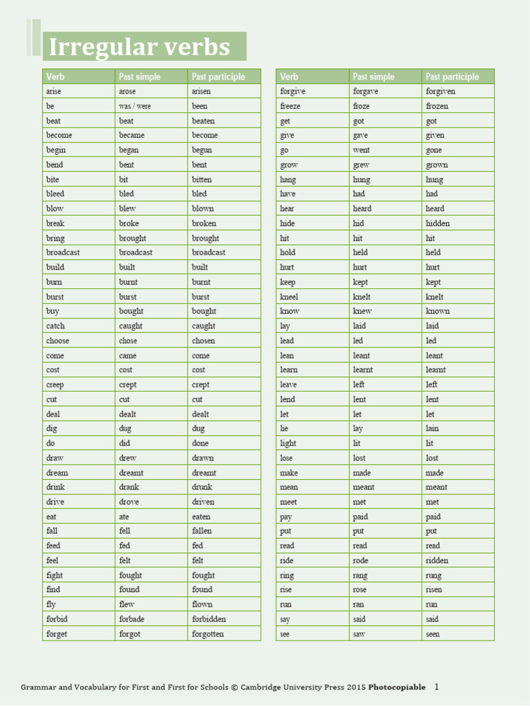 Irregular Verbs List and Conjugation | PDF | Linguistics | Grammar