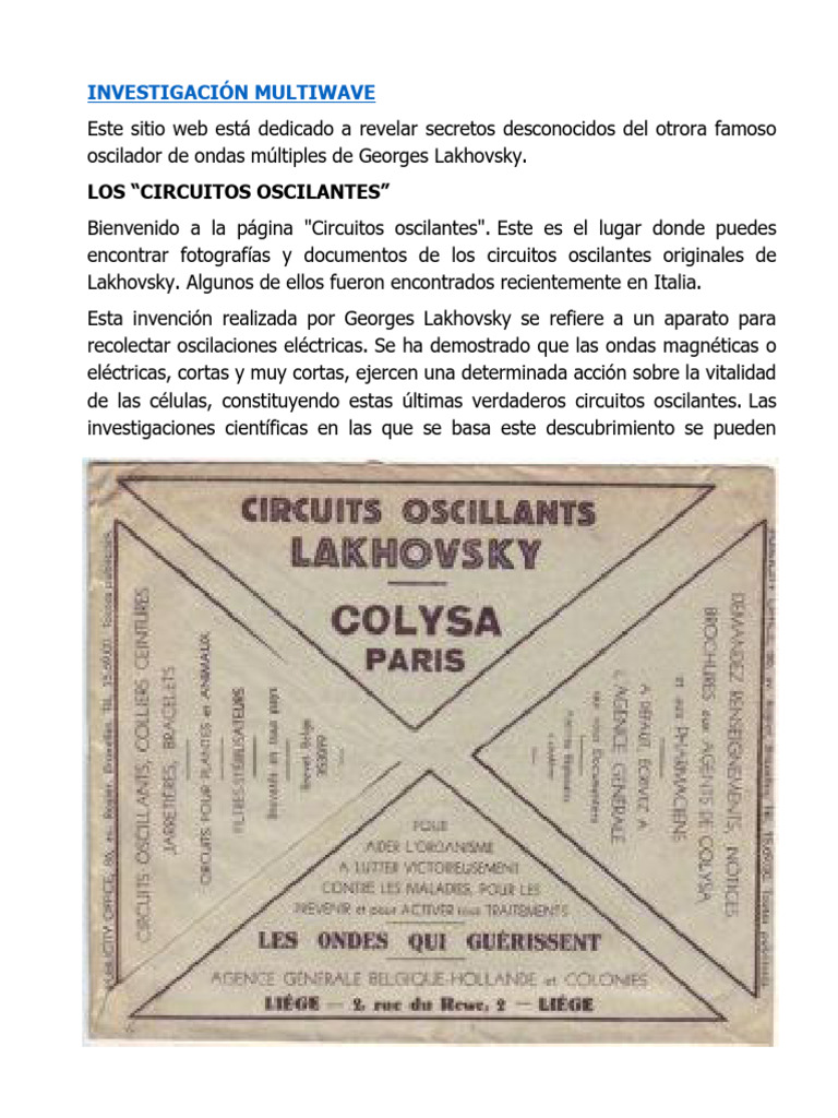INVESTIGACIÓN MULTIWAVE Oscilador Ondas Multiples Georges Lakhovsky ...