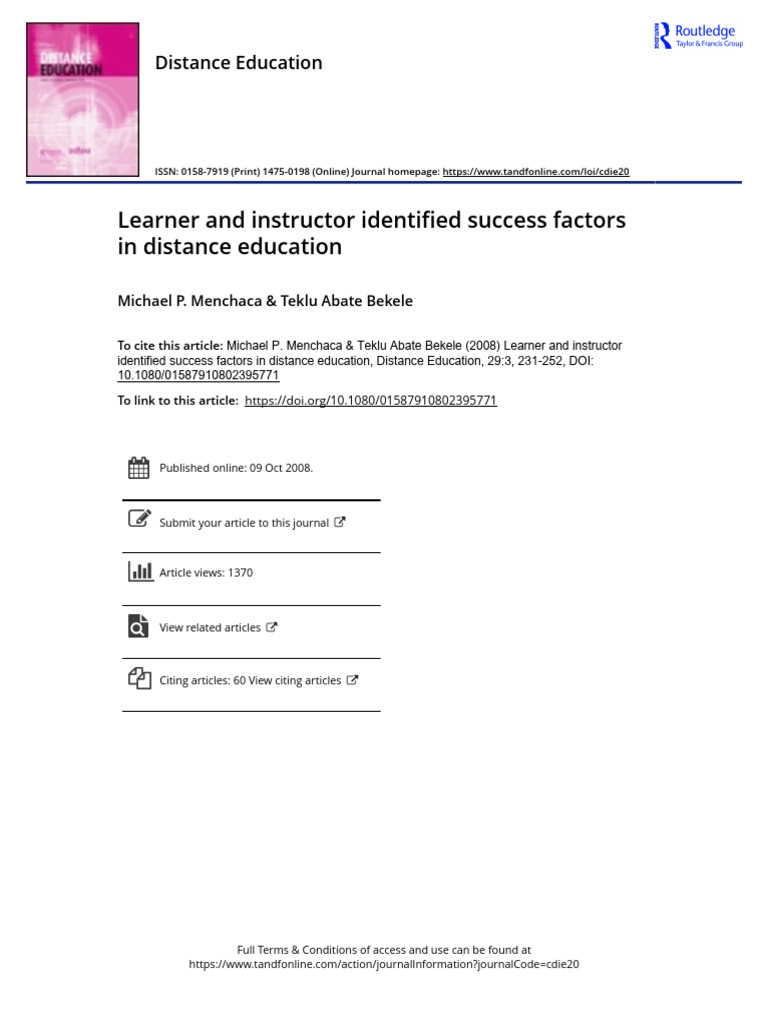 Learner and Instructor Identified Success Factors in Distance Education ...