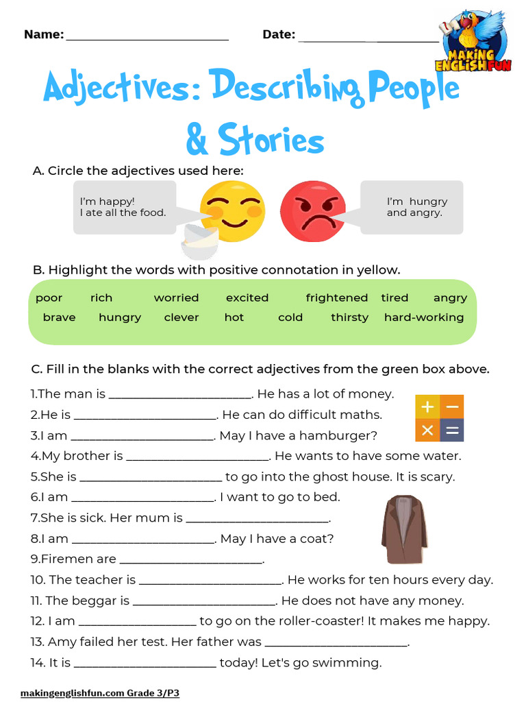 Grade 3 Adjectives Worksheets | PDF | Taste | Food Ingredients