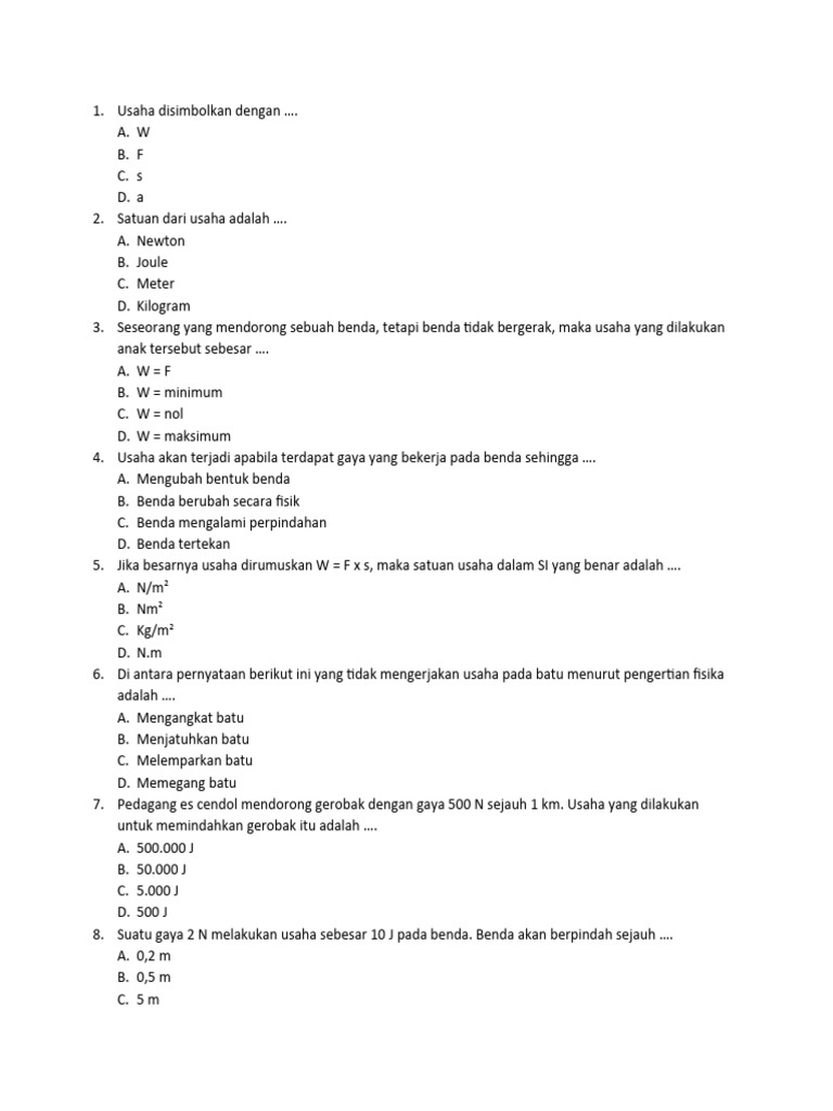Latihan Soal Usaha Dan Pesawat Sedrhana | PDF