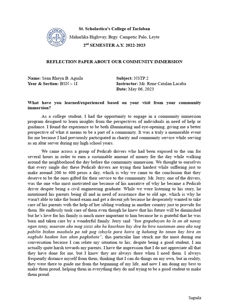 Reflection NSTP - Aguila | PDF | Cognition