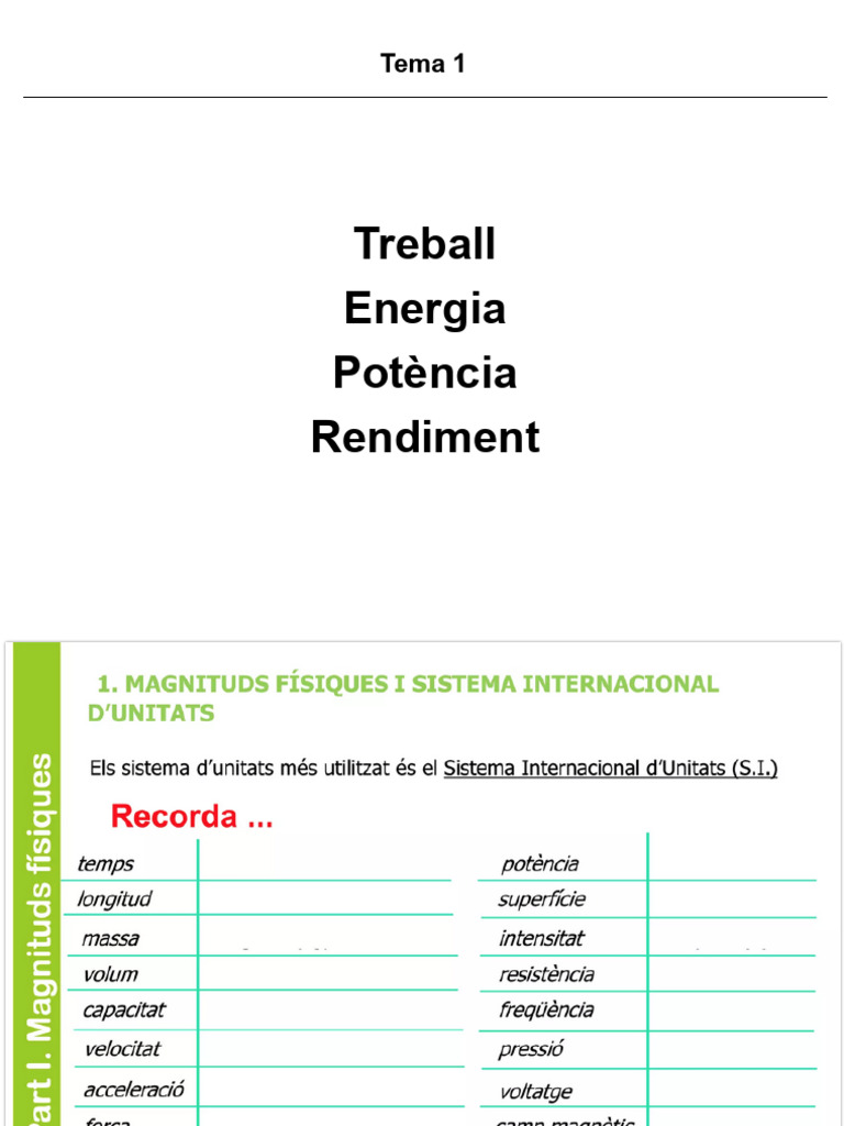 Treball, Energia, Potència I Rendiment | PDF