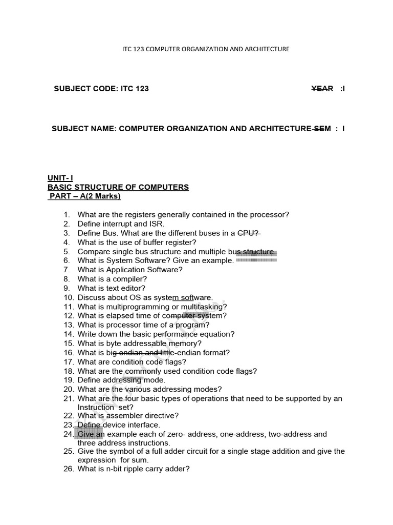 Itc 123 Computer Organization And Architecture Pdf Random Access Memory Dynamic Random