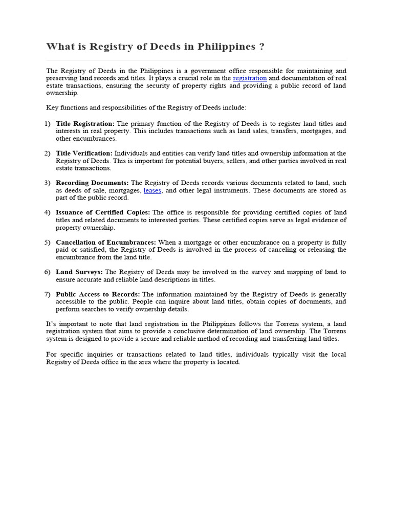 What Is Registry of Deeds in Philippines | PDF