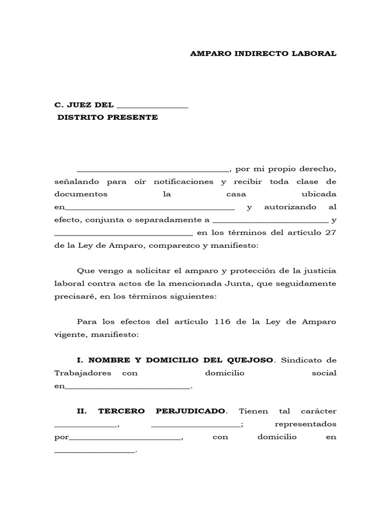 Demanda de Amparo Indirecto de Trabajador | PDF | Demanda judicial | Moralidad