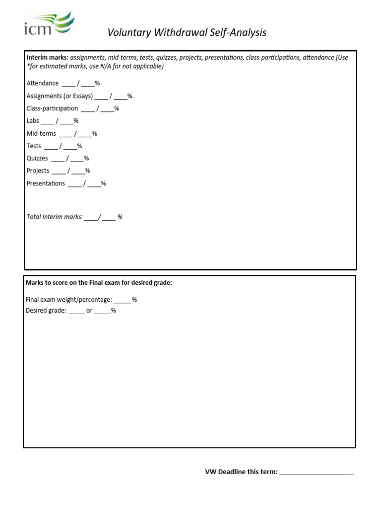 Voluntary Withdrawal Self Analysis Sheet | PDF