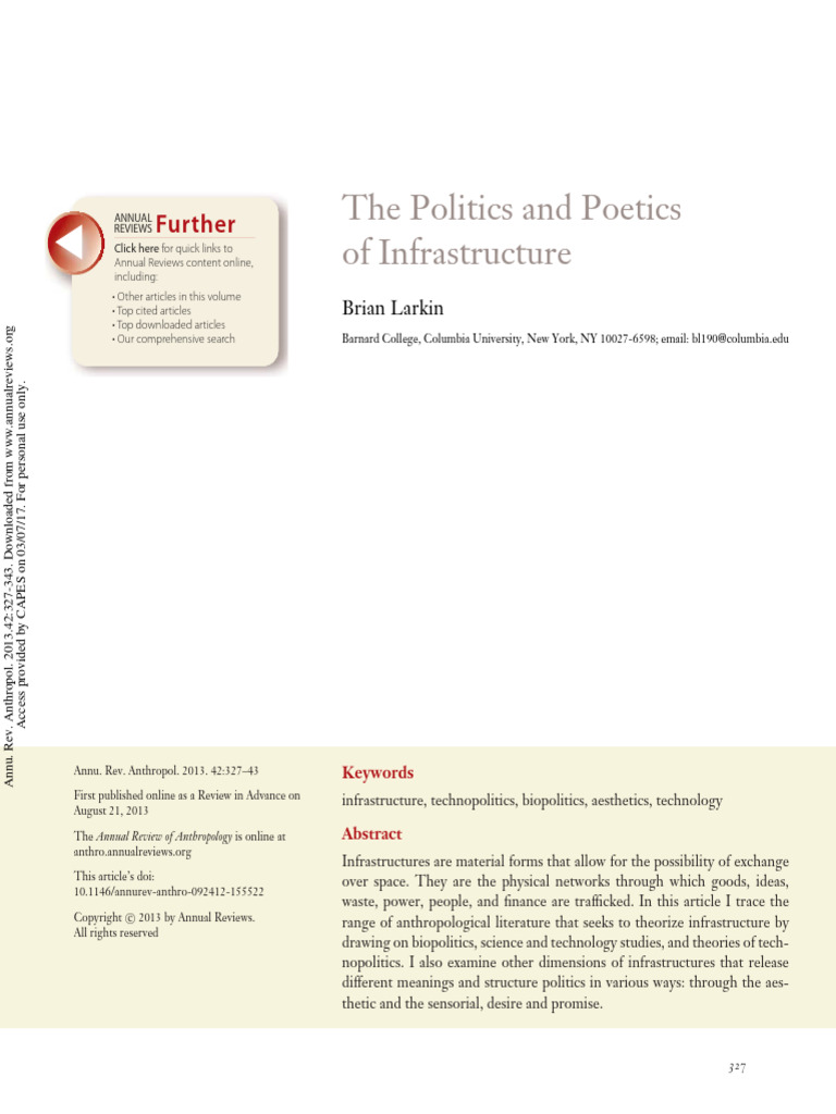 Larkin. The Politics and Poetics of Infrastructure | PDF | Ethnography ...