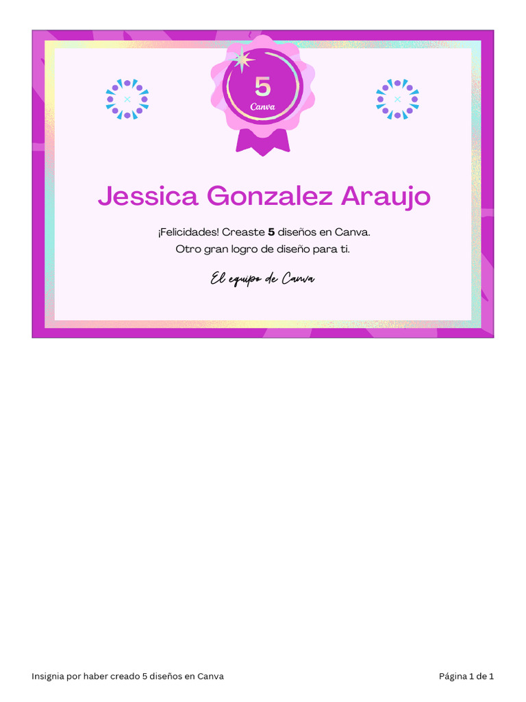 Insignia Por Haber Creado 5 Diseños en Canva | PDF