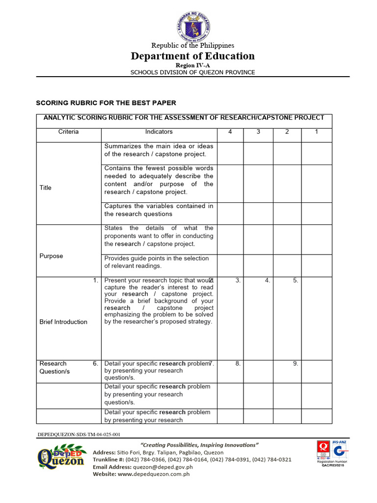 High School Research Paper Scoring Rubric | PDF | Rubric (Academic ...