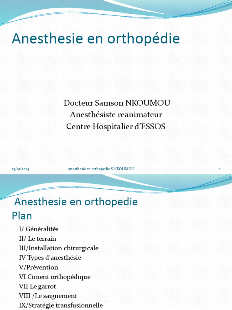 Anesthésie en orthopédie: Approches et risques | PDF | Anesthésie ...