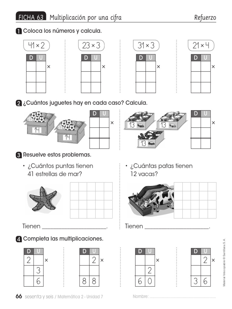 Ejercicios de multiplicación por una cifra | PDF