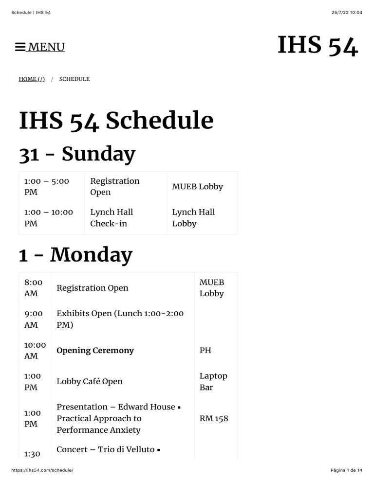 Schedule - IHS 54 | PDF | Performing Arts | Entertainment