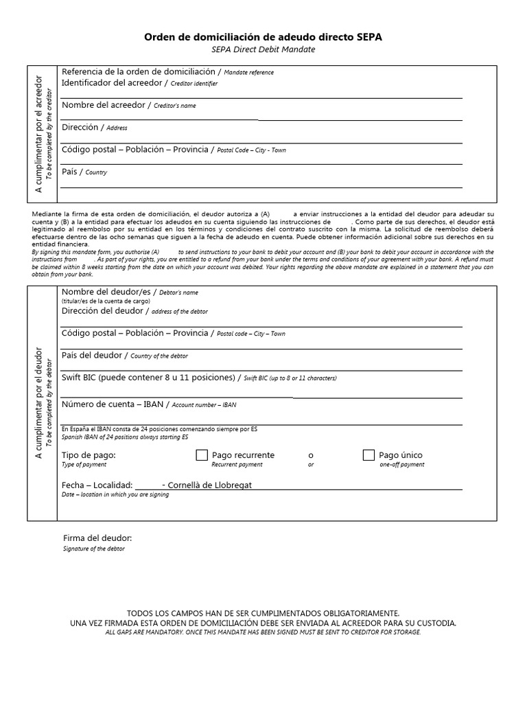 Orden Domiciliacion SEPA | PDF