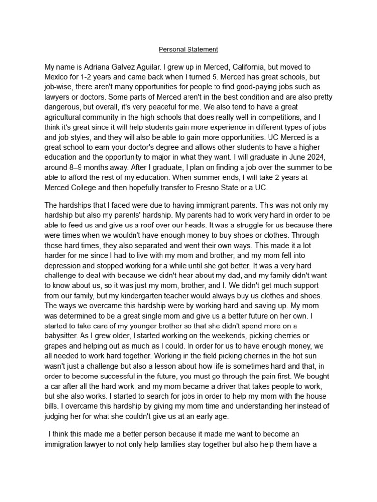 Adriana Galvez-Aguilar - Personal Statement | PDF