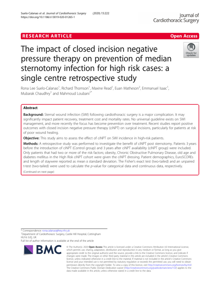 The Impact of Closed Incision Negative Pressure Therapy On Prevention ...