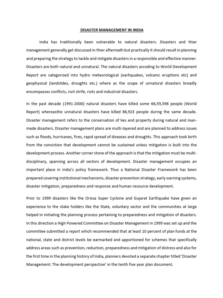 Disaster Management Strategies in India | PDF | Emergency Management ...