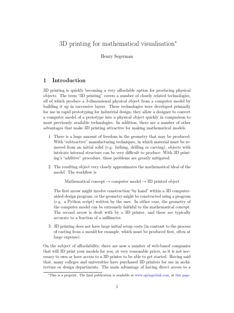 3D Printing For Mathematical Visualisati | PDF | 3 D Computer Graphics ...