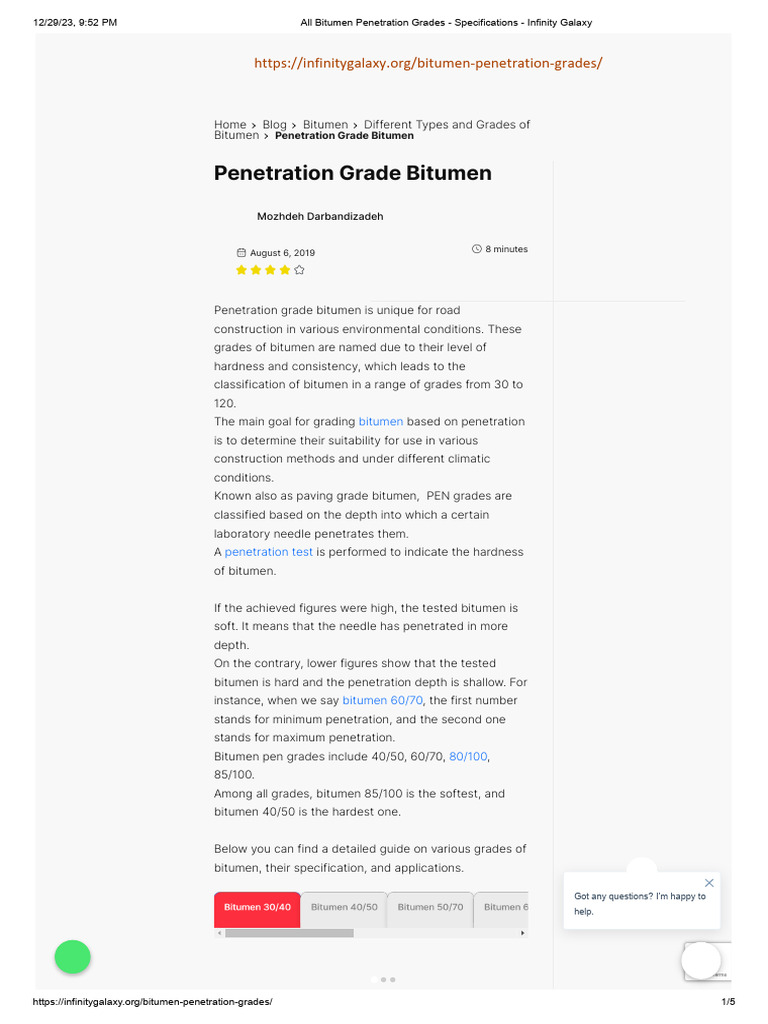 All Bitumen Penetration Grades - Specifications - Infinity Galaxy | PDF ...