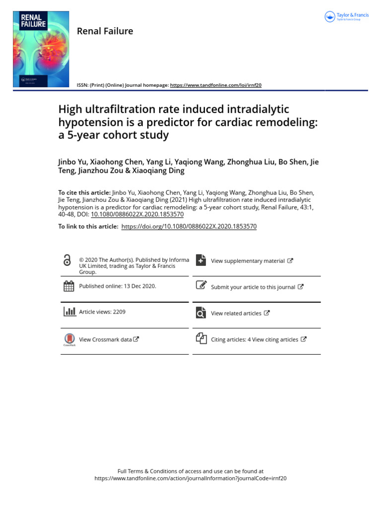 High Ultrafiltration Rate Induced Intradialytic Hypotension Is A ...