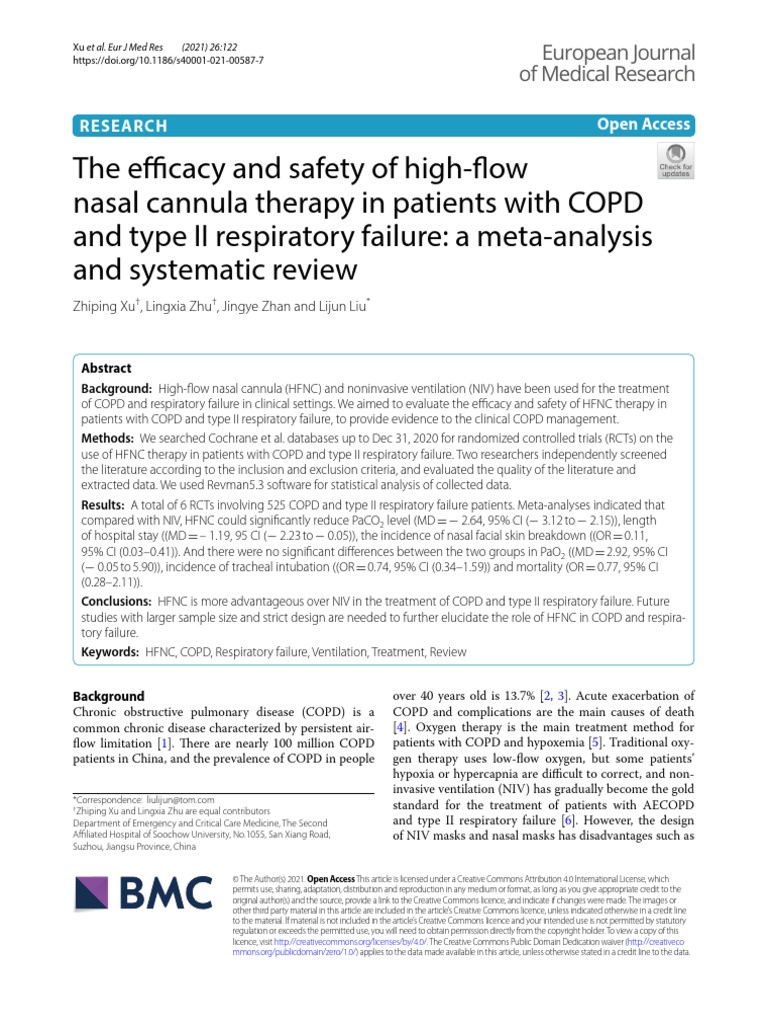 The Efficacy and Safety of High-Flow Nasal Cannula Therapy in Patients With COPD and Type II ...