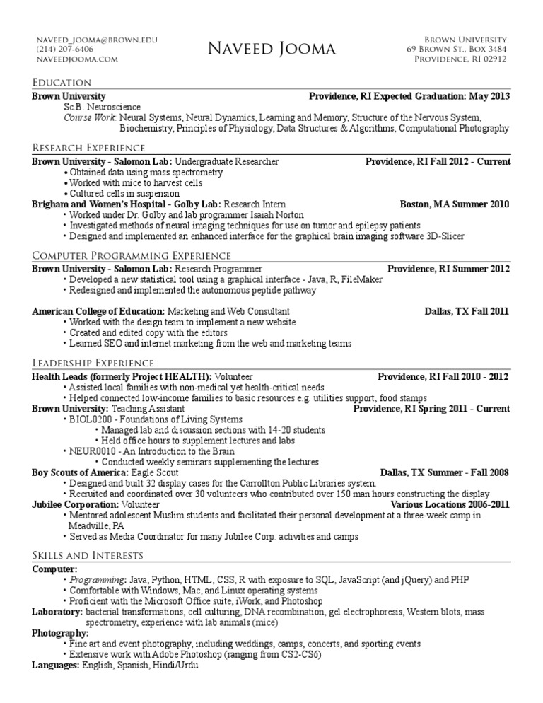 Naveed Jooma - Resume | PDF | Brown University | Computer Programming