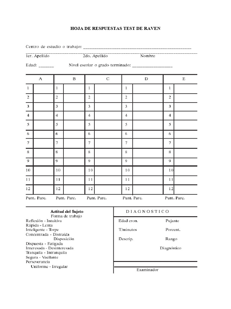 HOJA_DE_RESPUESTAS_TEST_DE_RAVEN | PDF