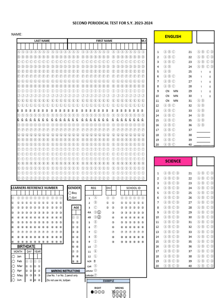 Bubble Answer Sheets - Grade 4 | PDF