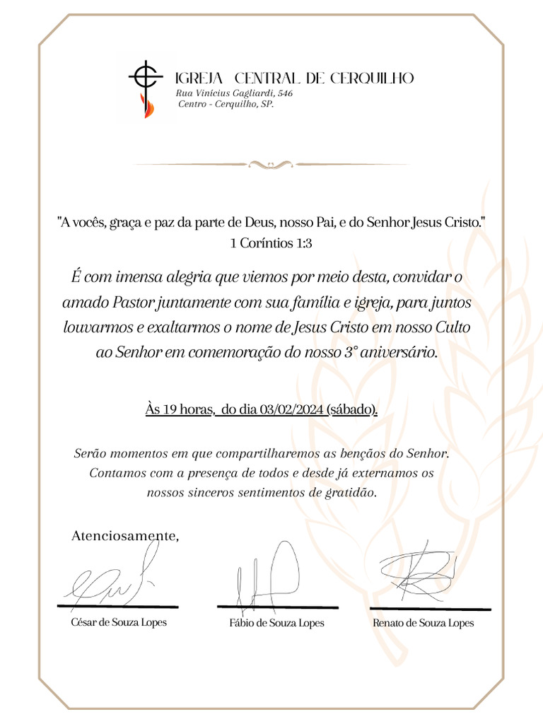 Carta para Culto Convite Minimalista | PDF Carta para Culto Convite Minimalista | PDF