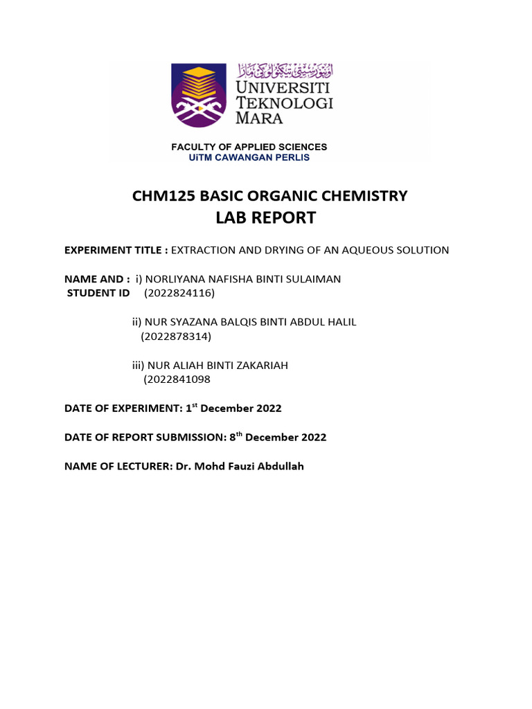 CHM 125 EXP 3 | PDF | Solvent | Water