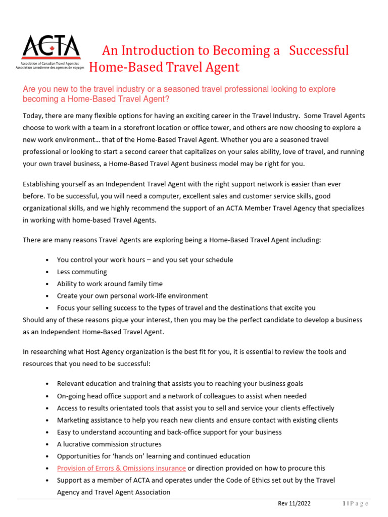 Home-Based Travel Agent Guide Canada | PDF | Travel Agency | Business