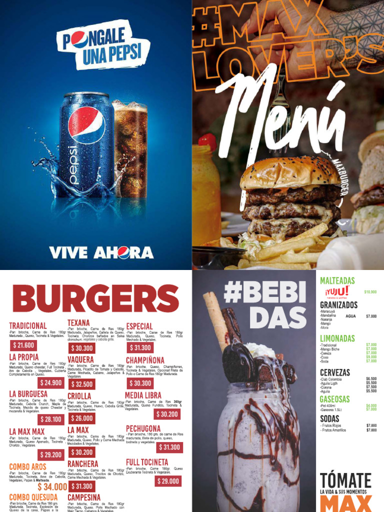 Max Burger Menú | PDF | Cocinando | Alimentos