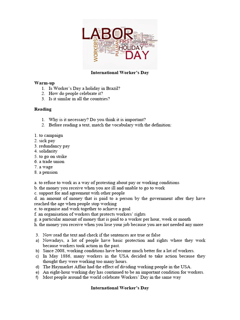 International Workers Day - Lesson Plan | PDF | Economies | Business Ethics