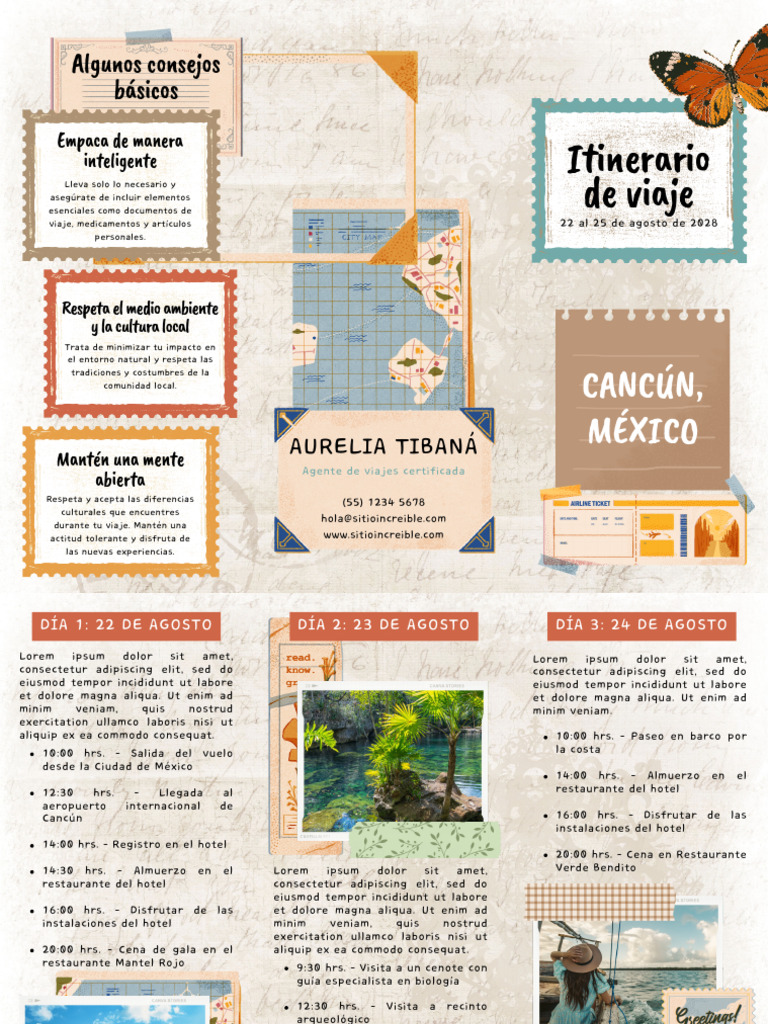 Folleto Tríptico Itinerario de Viaje Collage Beige | PDF