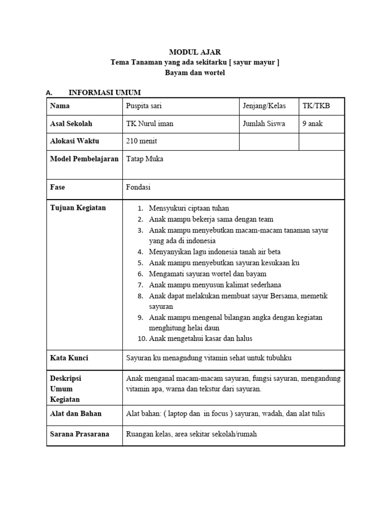 Modul Ajar Tanaman TK NI | PDF