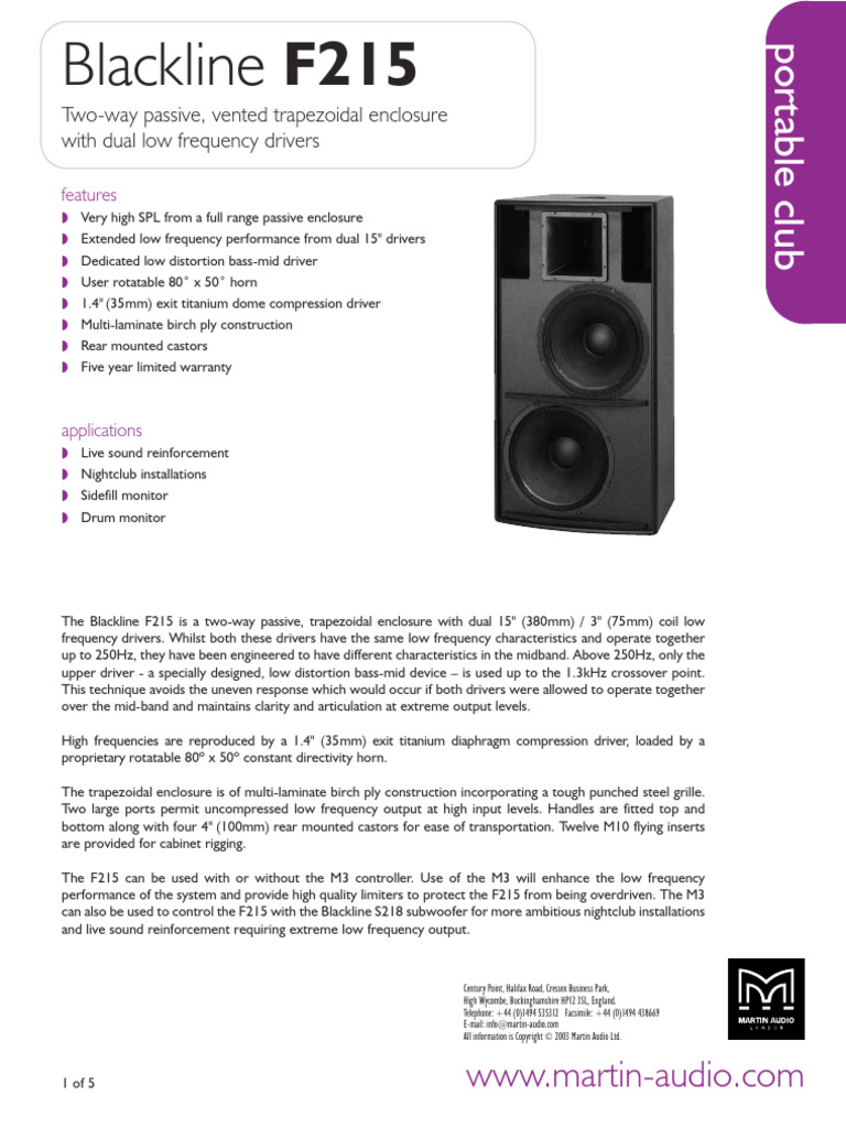 F215 Datasheet | PDF | Loudspeaker | Electronics