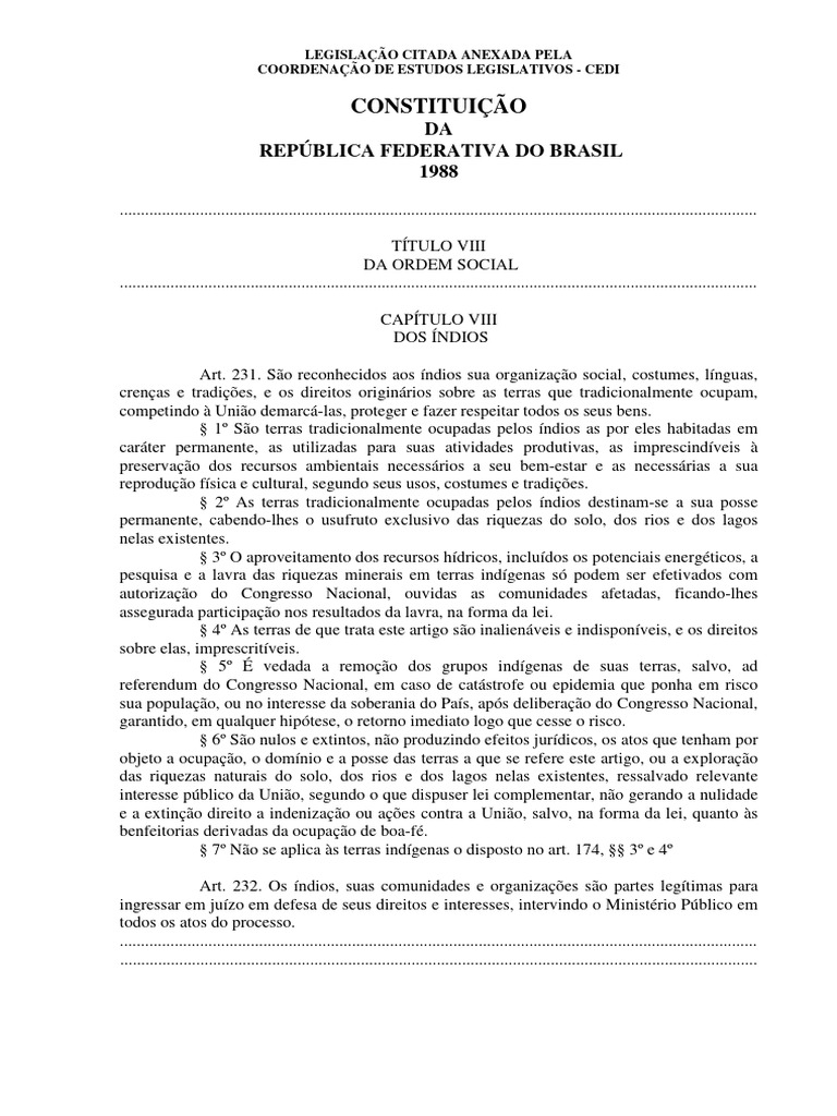 Constituição Federal (Capítulo VIII, Art. 231 e 232) . | PDF | Justiça ...