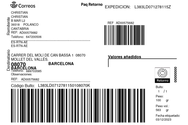 Christian Christian Bmarl2 39318 Polanco Cantabria REF: AD00575682 ...
