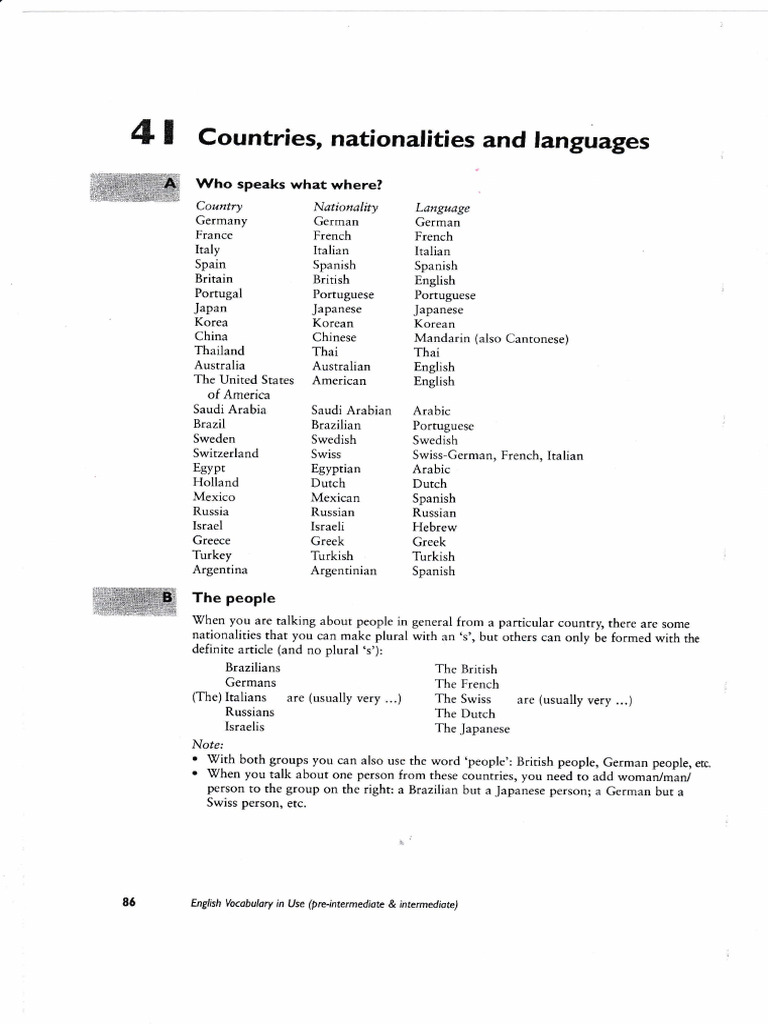 Countries, Nationalities and Languages | PDF | Spanish Language ...